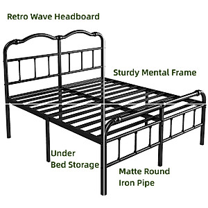 RLDVYA King Bed Frame and Headboard with Footboard, 18 Inch High, Heavy Duty King Size Bed Frame and Headboard, No Box Spring Needed, Under Bed Storage, Easy Assembly, Noise-Free, Black
