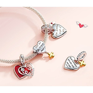 Love Heart Charm Fit for Pandora Charms Bracelet Christian Bible Verse Cross Charm Prayer Faith Religious Jewelry Gifts for Women 19