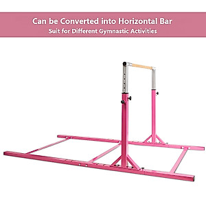 GOFLAME Double Horizontal Bars, Gymnastics Parallel Bars with Adjustable Height and Width, Junior Training Gym Bar for Kids, Ideal for Indoor Outdoor Use (Pink)