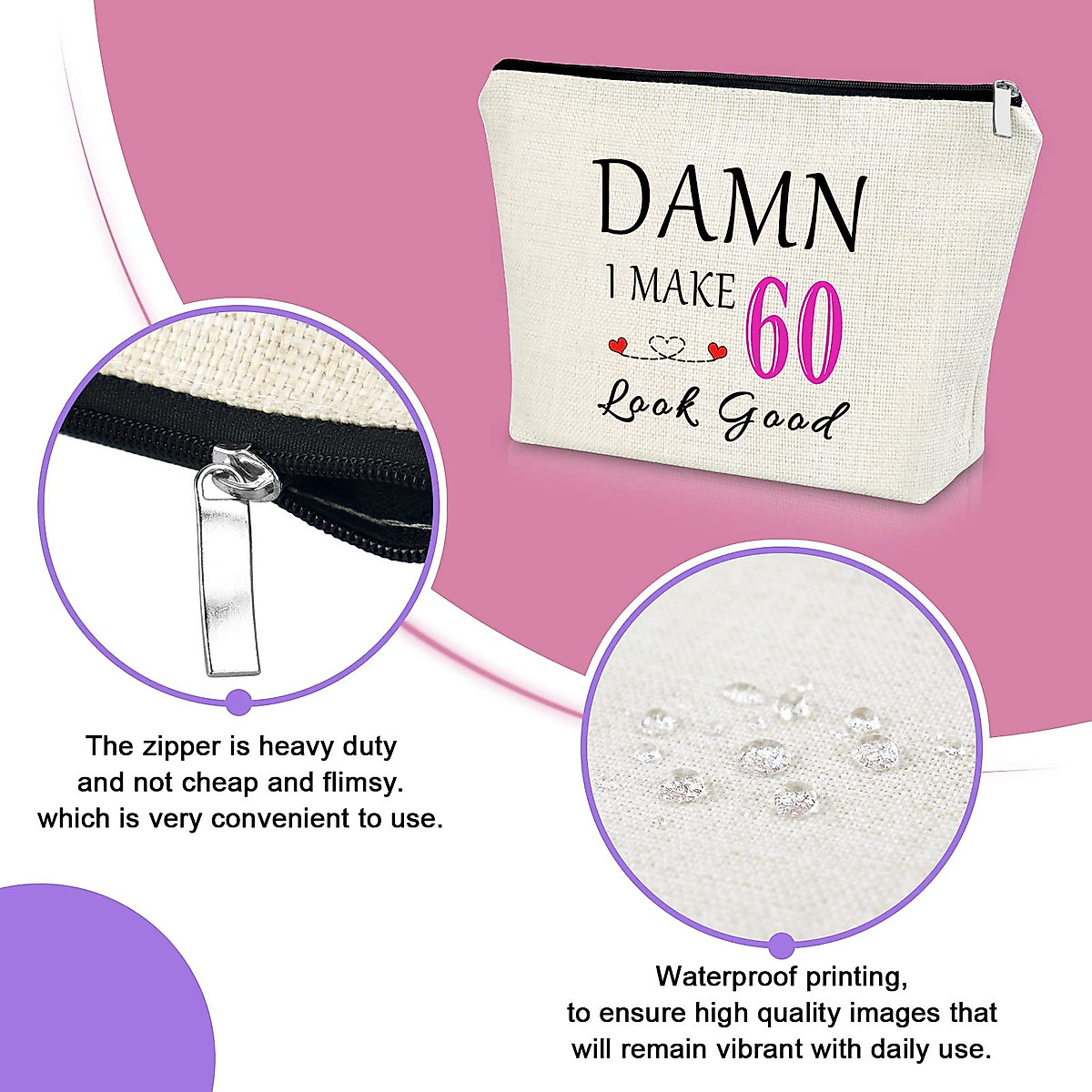 Sazuwu 60th Gifts Idea 60th Birthday Gift for Women Makeup Bag 60 Year Old Birthday Gifts for Grandmother Wife Aunt Cosmetic Bag Happy 60th Birthday Gifts Retirement Mother's Day Gift Christmas Gift