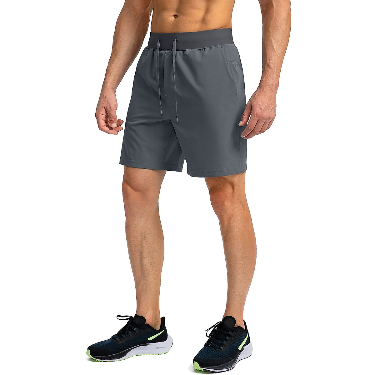 Men's Running Shorts with Zipper Pockets 7 Inch Lightweight Quick Dry Gym Athletic Workout Shorts for Men (Grey, M)