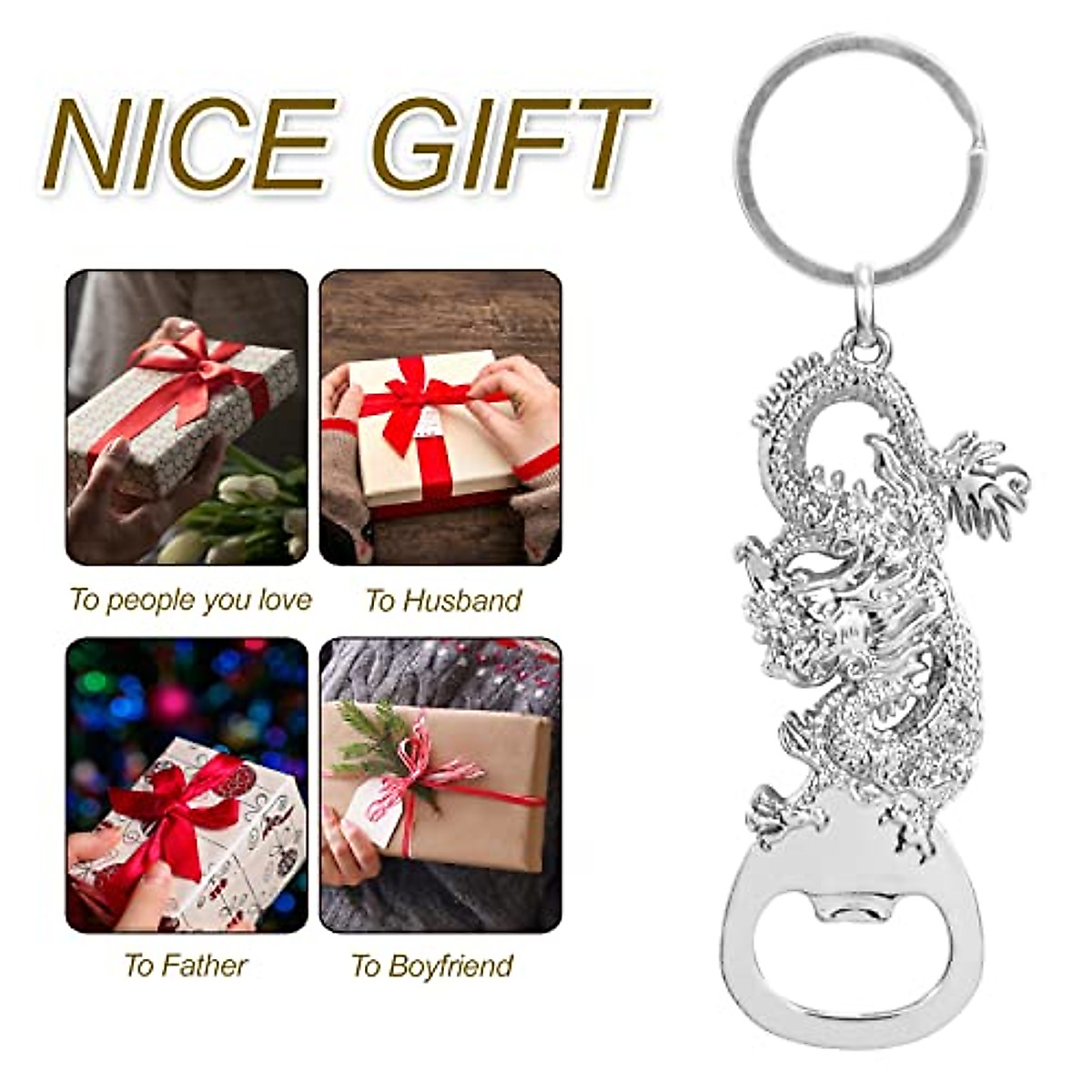 Keychain Beer Bottle Opener, Metal Dragon Shape Opener with Key Ring Chains Easy to Carry, Creative Gift APAPKPAR (silver)