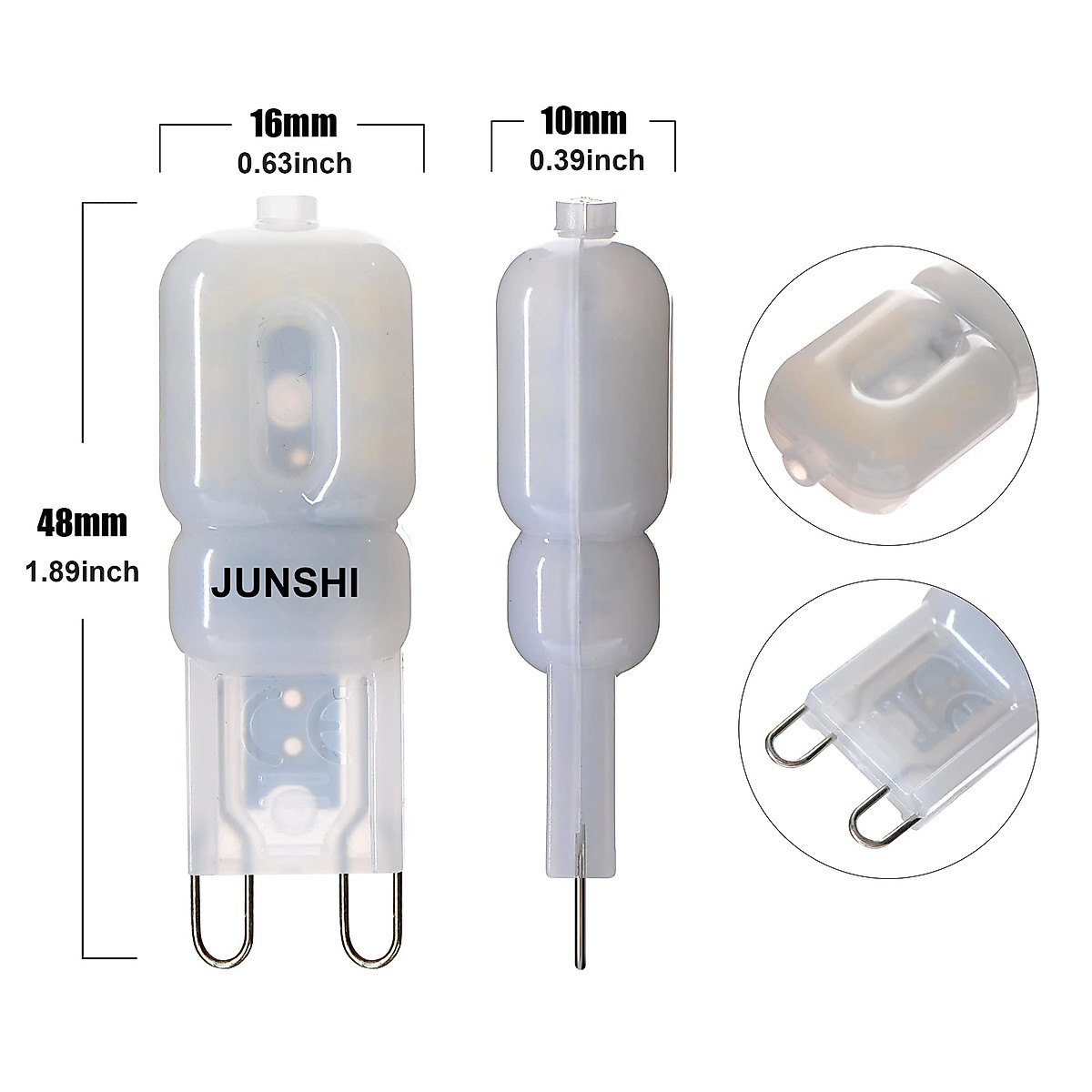 JUNSHI G9 LED Bulb 2.5W(20W 25W Halogen Equivalent) 6000K Daylight White Cool White 220 Lumens Non-Dimmable AC110-130V LED Light Bulb for Ceiling Light,Pack of 10
