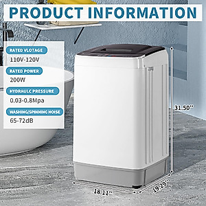 Winado Full Automatic Washing Machine, 17.6Lbs Top Load Portable Washer with Drain Pump, 10 Wash Programs 8 Water 2 in 1 Washer and Dryer for Apartments, RV, Camping