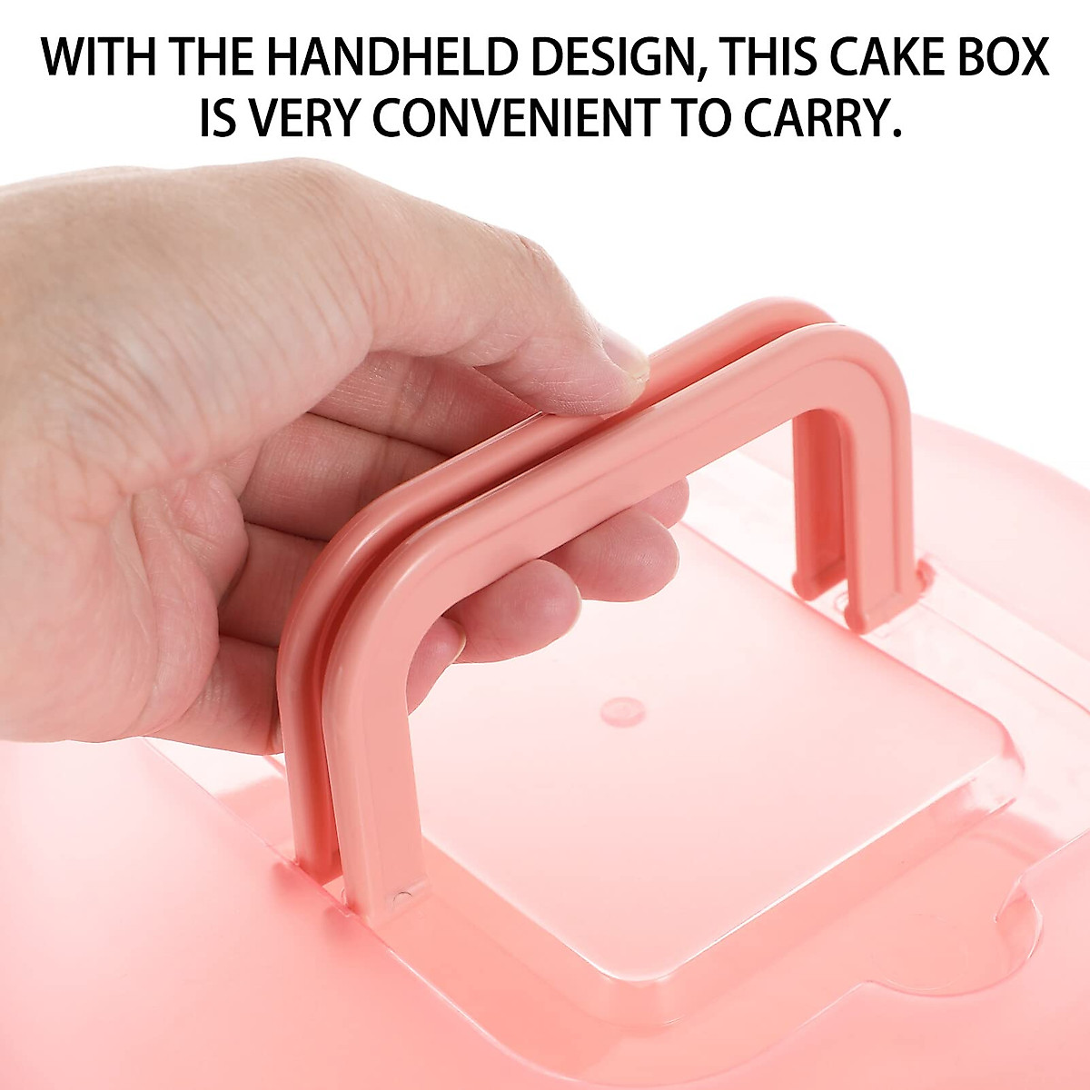Cabilock Cake Stand Round Cake Carrier with Handle Dome Lids Dessert Carrier Handy Cupcake Holder Tray Clear Plastic Cake Pie Container Cake Box Serving Tray (Pink) Cake Holder
