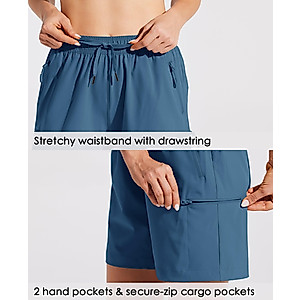 Willit Women's Shorts Hiking Cargo Shorts Quick Dry Golf Active Athletic Shorts 7" Lightweight Summer Shorts with Pockets Ocean Blue L