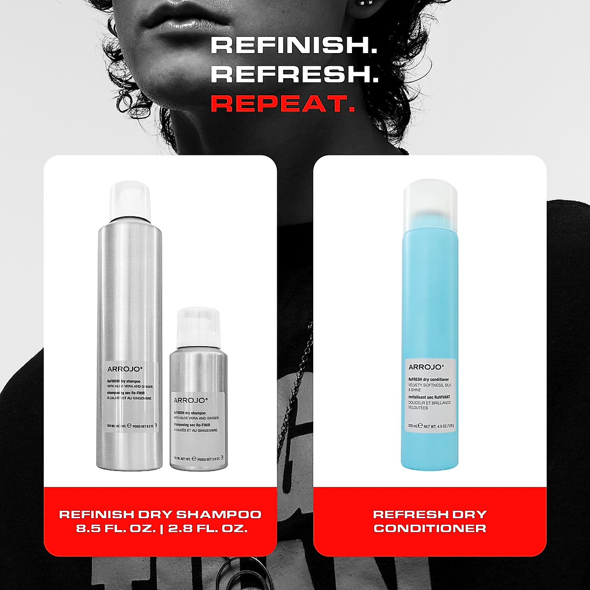 ARROJO ReFINISH Volumizing Dry Shampoo for Women & Men - Revitalizing Large Dry Shampoo Spray w/Invisible Finish â€“ Women & Mens Dry Shampoo for All Hair Types , 8.5 Fl Oz (Pack of 1)