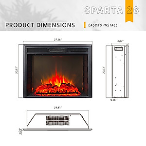 FIREBLAZE Electric Fireplace Sparta 26 inch - Flat Front Glass LED Fireplace Insert with Remote Control - Adjustable Heating, Sound, Brightness, Timer - 2-Way Recessed Installation - Heats 400 sq ft