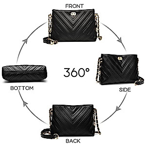 CHERUTY Crossbody Bags for Women Small Leather Crossbody Purse Quilted Lightweight Shoulder Satchel Handbags with Gold Chain Strap(Black)