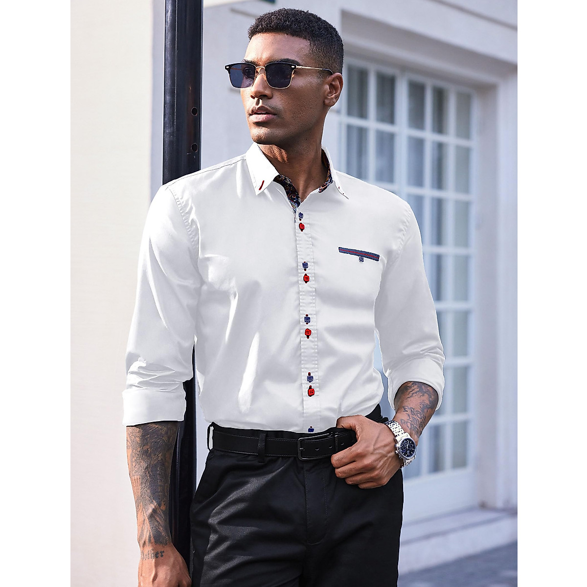 Coofandy Men's Fashion Slim Fit Dress Shirt Casual Shirt,01-white, Medium