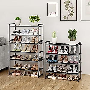Simple Trending 2 Pack 2-Tier Stackable Shoe Rack, Shoe Shelf Storage Organizer, Black