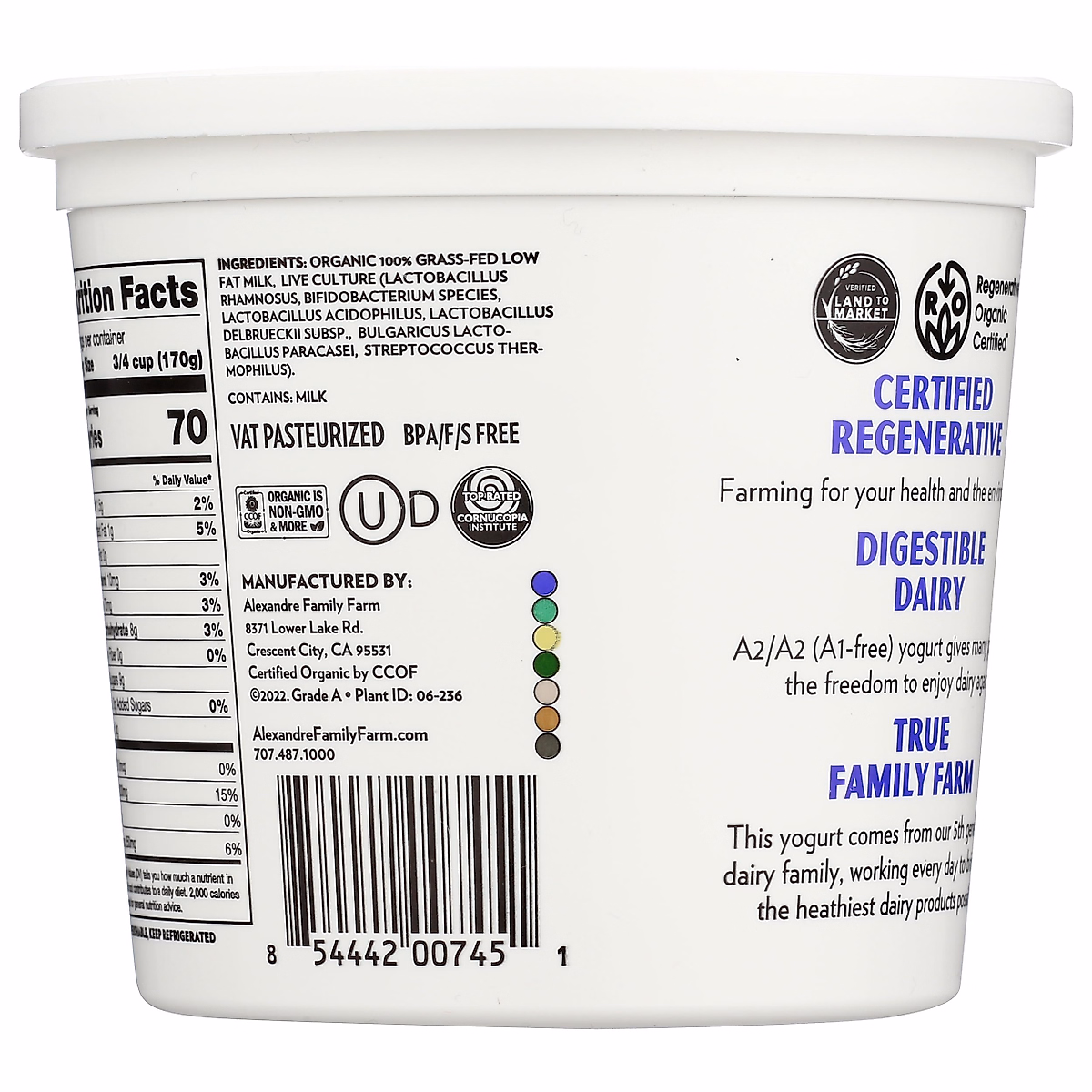 ALEXANDRE FAMILY FARMS Organic Plain A2 Low Fat Yogurt, 24 OZ