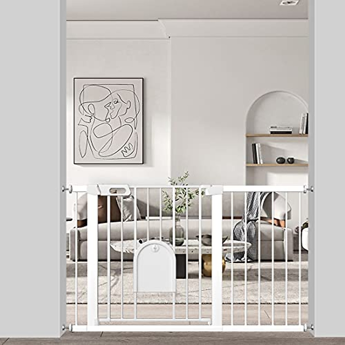 Fairy Baby 26.77"-29.53" Wide Narrow Baby Gate with Cat Door - Walk Through Small Pet Door Tension Safety Gate - Pressure Mounted No Drill