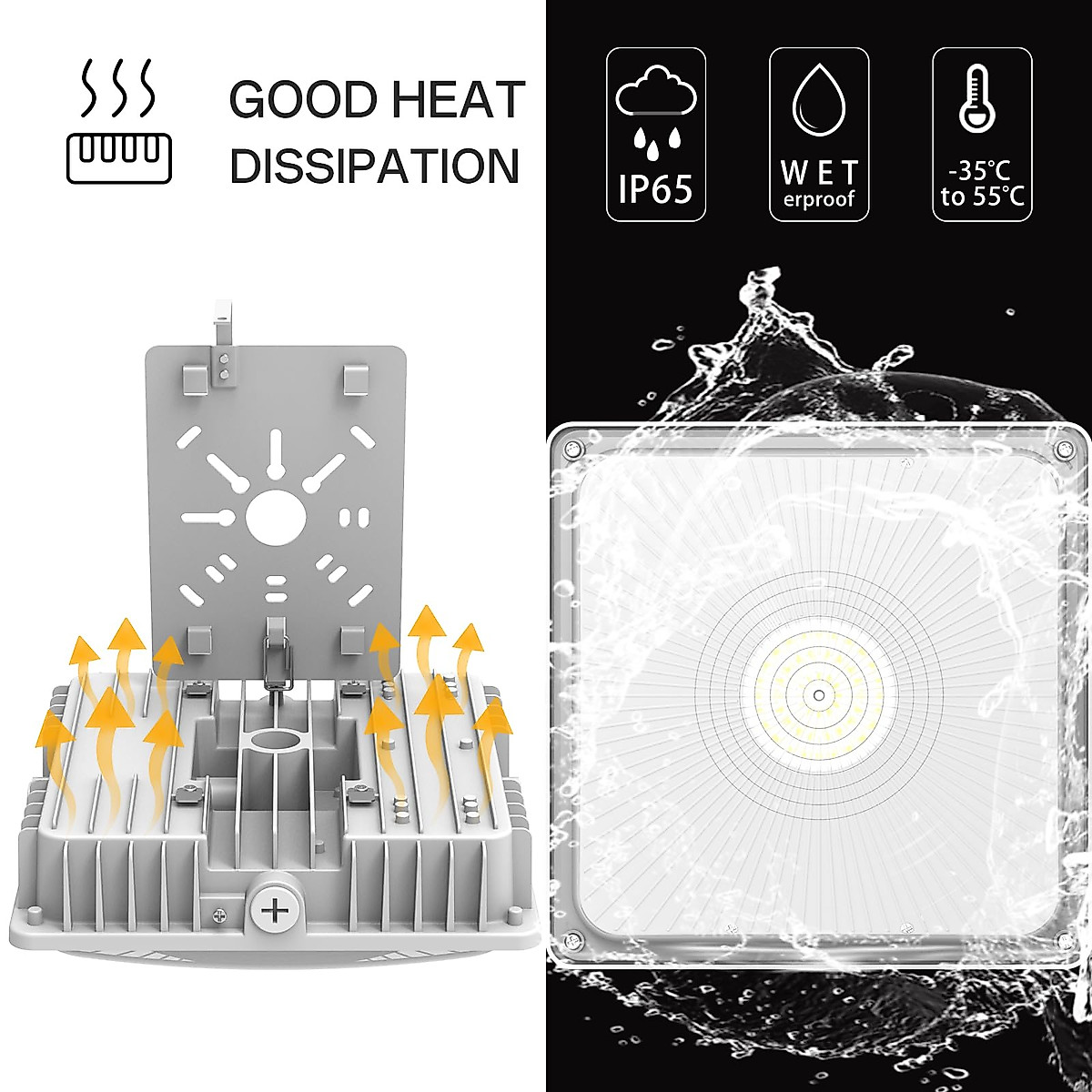 SEMSMOKS LED Canopy Lights Outdoor, Super Bright 75W 9750LM Garage Ceiling Lights, Easy to Install, IP65 Waterproof, 5000K Daylight Canopy Lights 10x10 for Gas Stations Carports and Stairwell (2Pack)