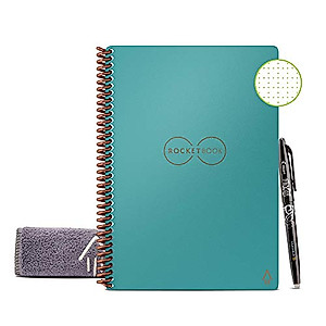 Rocketbook Smart Reusable Notebook - Dot-Grid Eco-Friendly Notebook with 1 Pilot Frixion Pen - Neptune Teal Cover, Executive Size (6" x 8.8") & Pen/Pencil Holder (Pen Station)