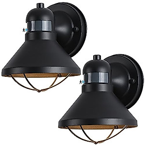 LONEDRUID 2 Pack Motion Sensor Outdoor LED Wall Light Dusk to Dawn Exterior Sconce Lighting Fixture Waterproof Wall Mount Barn Lamp Black Outside Lantern for House Porch Garage Farmhouse