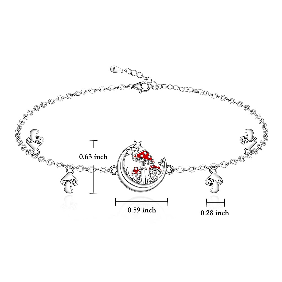 Fenthring Mushroom Bracelet Red Mushroom Moon Bracelet Sterling Silver Link Bracelets for Women Fairy Mushrooms Jewelry