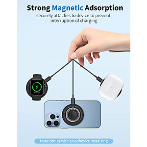 RORRY 3 in 1 Magnetic Wireless Charger,15W Fast Charging Pad Phone Ring Holder,Μαg-Sαfe/Qi Wireless Charger Compatible with iPhone 15/14/13/12, Apple Watch 9/Ultra2/8/Ultra/7/6/5/4/3/SE,(Black)