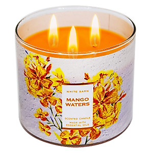 White Barn Bath and Body Works Mango Waters 3 Wick Candle 14.5 Ounce White Label