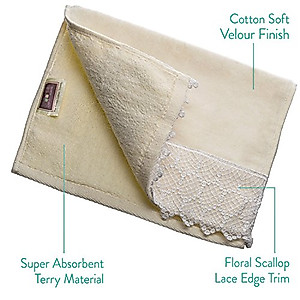 Creative Scents Fingertip Towels for Bathroom (11x18 inches) Towel Set of 4, Soft Velour Finish, Gorgeous Lace Trim, 100% Cotton, Machine Washable, Perfect for Guest Bathroom! (Cream,Ivory)