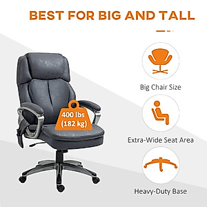 Vinsetto Big and Tall Strong Vibration Massage Office Chair, Swivel Microfiber High Back Chair, Computer Chair with Adjustable Height, 400 lbs, Gray