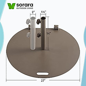 SORARA 55 lbs Umbrella Stand Outdoor Base Heavy Duty, Patio Umbrella Base with Wheels, Outdoor Umbrella Base Weight 27 inch Diameter Steel for Deck, Lawn, Garden, Pool, Brown