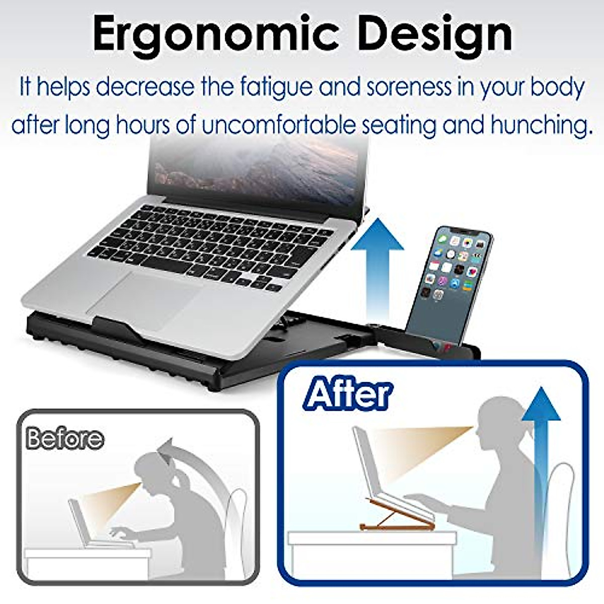 ELECOM Ergonomic Laptop Stand/Multi-Angle Adjustable/Heat Vent/Portable/Foldable/Laptop Up to 15.6 inches Black PCA-LTS8BK, Normal - Black