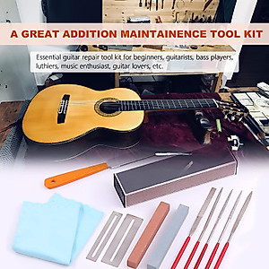 Tanstic 12Pcs Premium Guitar Luthier Tool Set Includes Fret Leveling Beam, 5Pcs Grinding File, Guitar Fret Crowning Luthier File, Fingerboard Guards and Cleaning Cloth for Guitar Bass Setup