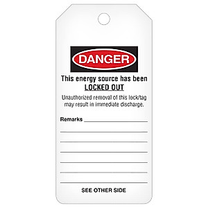INCOM Manufacturing Lockout Tags On A Roll, Danger Locked Out, Heavy-Duty Polytag Stock, Waterproof and Tear-Resistant, Red/Black On White, 6.25 Inch X 3 Inch X 10 Mil Thickness, 100 pack, RT6027C