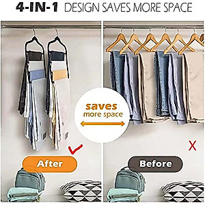 Pants Hangers Space Saving,3 Packs Non Slip Black Velvet Hangers,Closet Organizers and Storage Jeans Slack Trousers ​Hangers Swivel Multi-Layer Multiple Velvet Clothes Hanger, for Jeans,Scarf