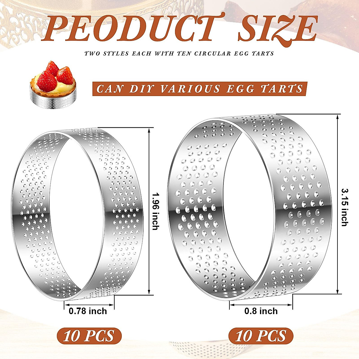 Mumufy 20 Pcs Perforated Tart Rings Round Stainless Steel Tart Rings for Baking Nonstick Metal Round Cake Ring for Pastry French Dessert Mousse Food Crisp Home Food Making Tool (2'',3.15'')