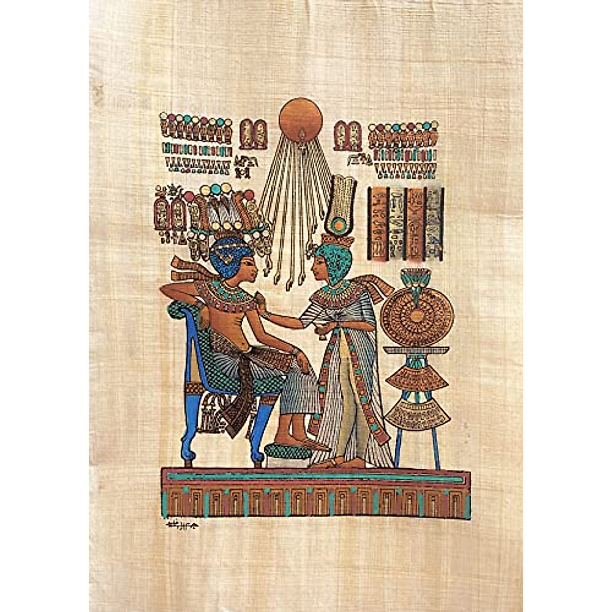 NileCart Collection of 4 sheets Egyptian papyrus paintings Original Hand Painted Papyrus Paper Ancient Egyptian size 9x13 in. handmade in Egypt. (Kings & Queens Collection)
