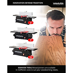 Wahuda Tools Jointer - 10-inch Benchtop Wood Jointer, Spiral Cutterhead Portable Jointer, Cast Iron Tables w/Pull Out Extensions, 4-Sided Carbide Tips & 12amp Motor, Woodworking Tools (50110CC-WHD)