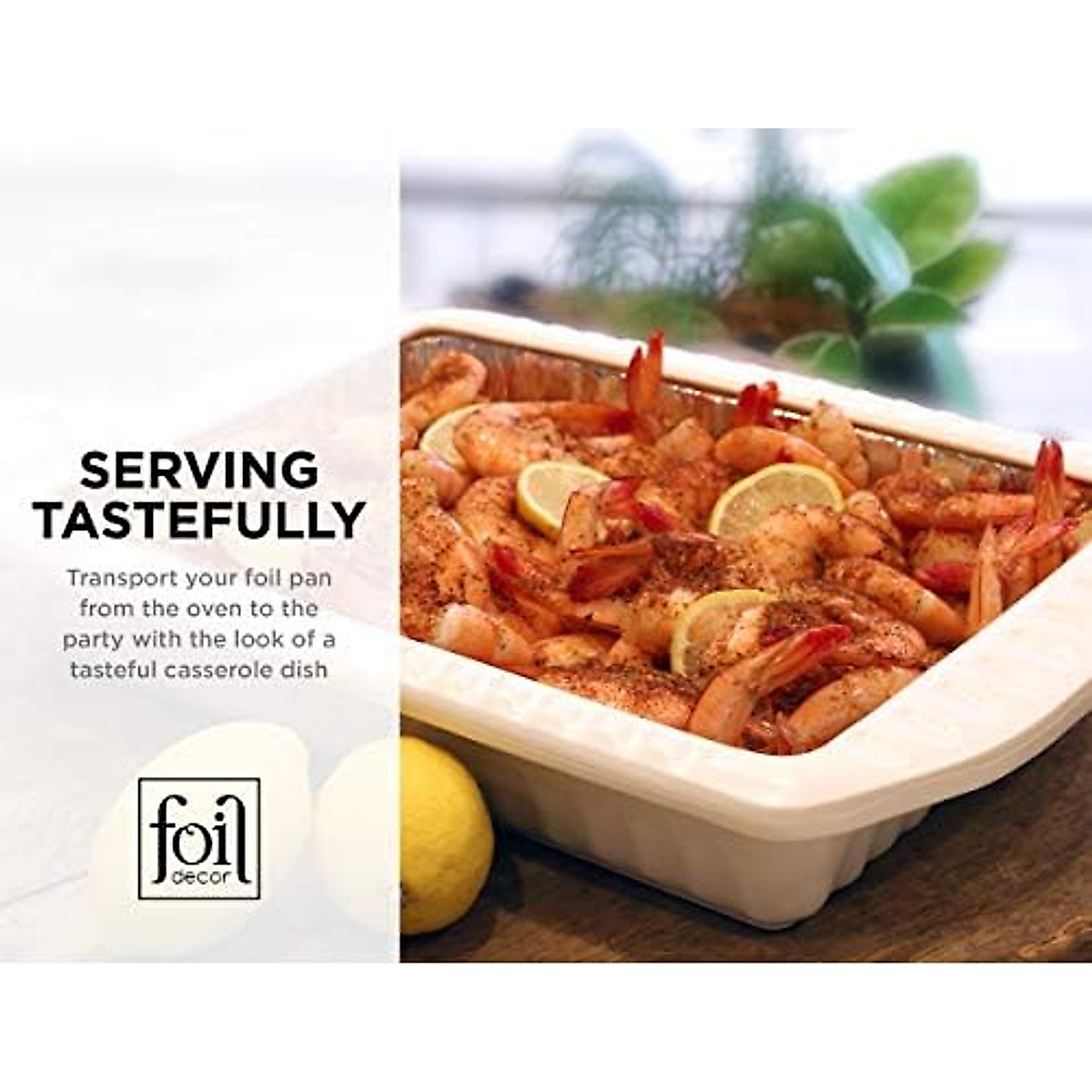 Foil Decor Foil Pan Holder with Lid, 9x13x2 Foil Pan Carrier w/Heat Resistant Handles, Foil Pan Supporter w/Lid, Includes 1 Foil Pan, Made in the USA Travel Serving Dish - White