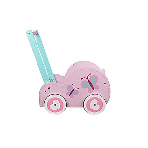 Toysters Wooden Push Walker Wagon for Toddlers | Adorable Baby Doll Carrier Buggy | Push Along Walking Toy and Doll Pram | Includes Stroller Mattress and Pillow | AT150