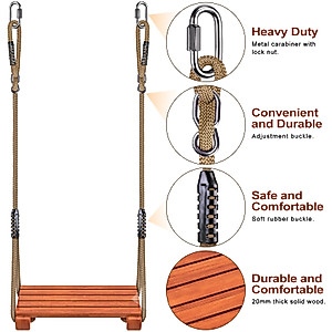 SELEWARE Wooden Swing Seat, Heavy Duty Wood Tree Swing for Adult Kids Playground Swing Sets for Backyard, Indoor Outdoor Flat Swing Seat (17.5 x 8.5 Inch) with Adjustable Rope