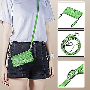 ONV Wallet Case for Oppo Reno 7 SE -1.5M Adjustable Strap Emboss Feather Flip Phone Case Card Slot Magnet Leather Shell Flip Stand Cover for Oppo Reno 7 SE [MZY] -Green