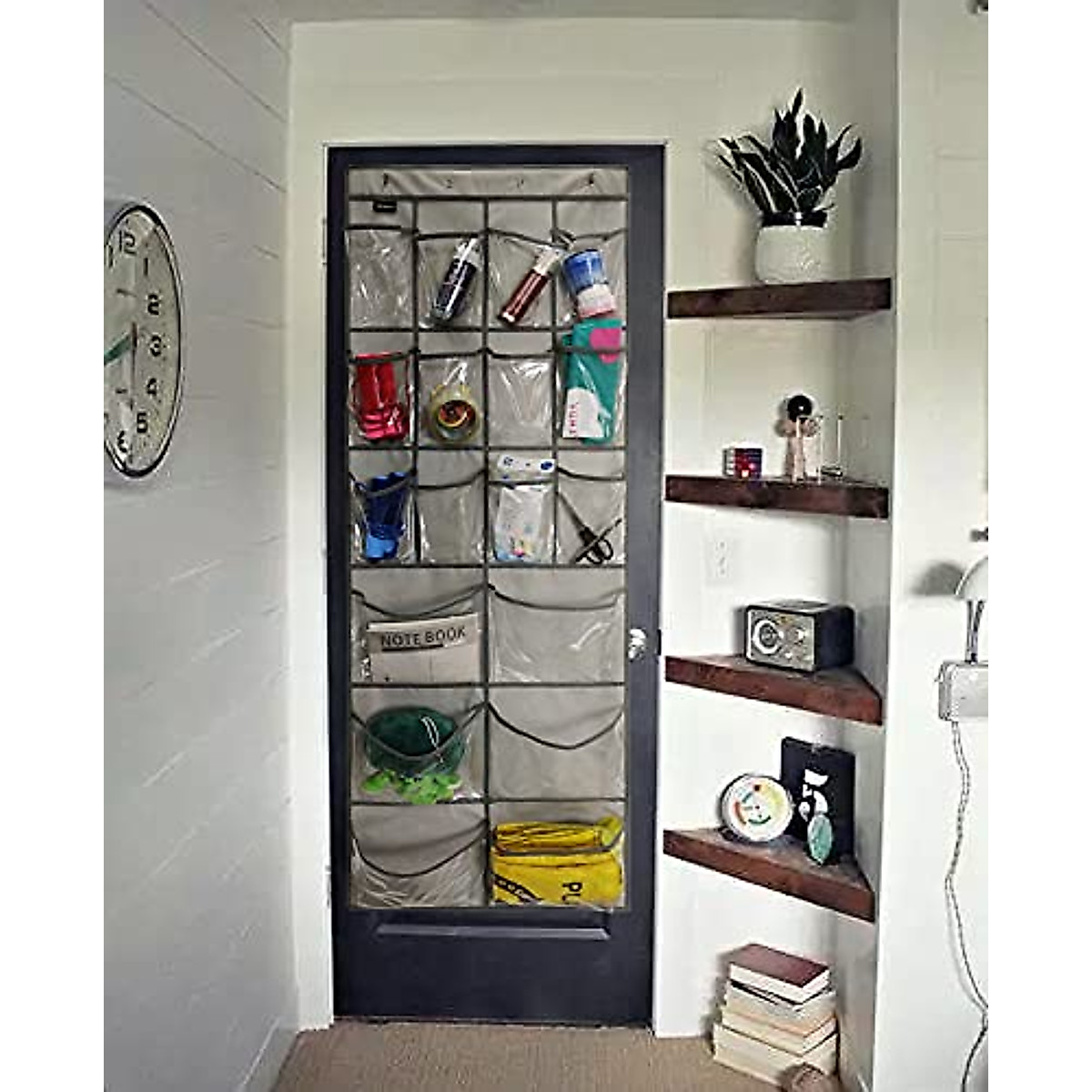 TidyMaster 2 Pack Extra Large Hanging Crystal Clear Over Door Shoe Organizers,closet shoe organizer shoe rack organizer shoe storage,12+6Pockets,8+8Hooks,Gray (59"x 21.6")