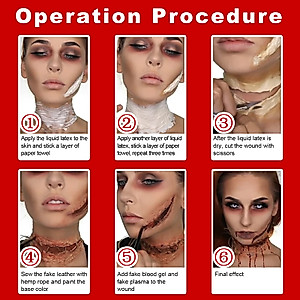 Yeweian Liquid Latex SFX Makeup Kit, 2.1Oz Latex Liquid with Coagulated Fake Blood Gel, Squirt Blood and Stipple Sponge, Halloween Monster Zombie Clown Makeup for Scald Burn Scar Wound,Cut,Skin Decay, Prosthetics, Old Age Wrinkle(Light Flesh)