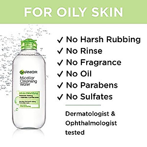 Garnier SkinActive Micellar Water for Oily Skin, Facial Cleanser & Makeup Remover, 13.5 fl. oz, 1 count (Packaging May Vary)
