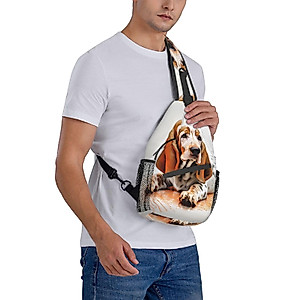 Hicyyu Basset Hound Dog Outdoor Crossbody Shoulder Bag For Unisex Young Adult Hiking Sling Backpack