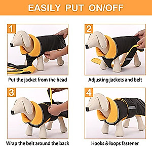 DENTERUN Winter Warm Dog Jacket Reflective Reversible Windproof Cozy Cold Weather Puppy Coat Water Repellent Vest Thick Fleece Apparel with Harness/Leash Hole for Outdoor Small Medium Large Dogs