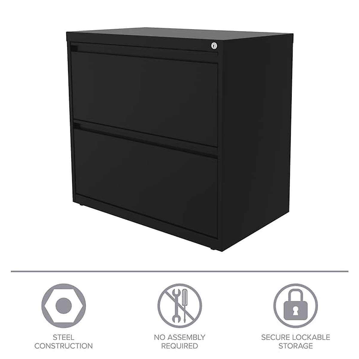Hirsh 30 inch Wide 2 Drawer Lateral 101 File Cabinet in Black, Fully Assembled
