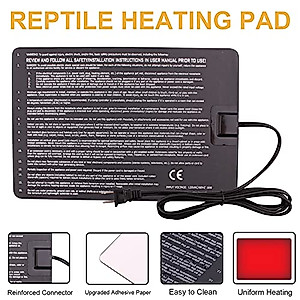 DERPROF Reptile Heating Pad - 16W Under Tank Heater Heat Mat for Reptiles Turtle Bearded Dragon Hermit Crab Leopard Gecko Snake Tank Acessories 8 X 12 Inch
