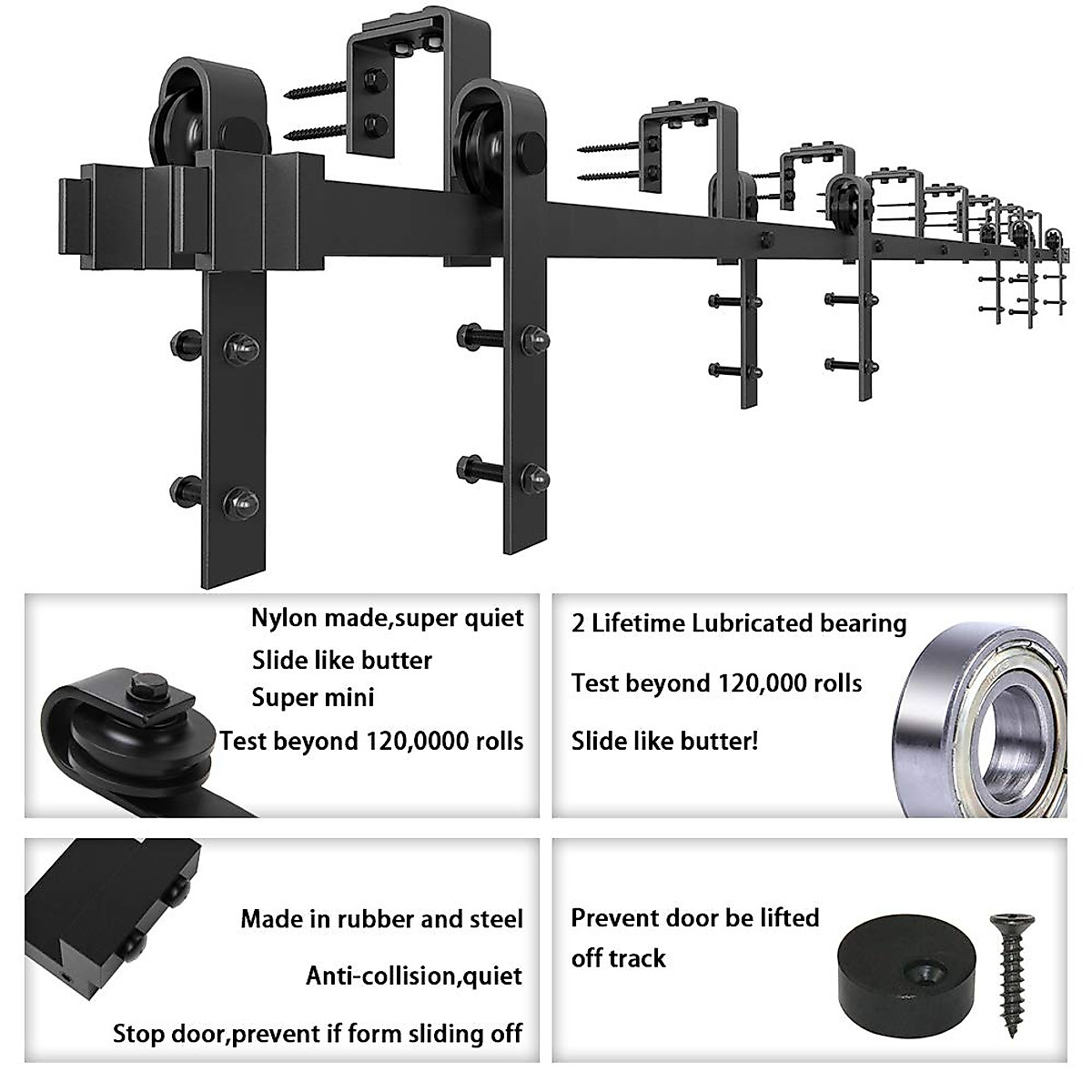 WINSOON 11FT Sliding Bypass Barn Wood Door Hardware 8 Rollers Kit System Bending Design Wall Mount Bracket Fit 4 Wooden Doors (11FT)