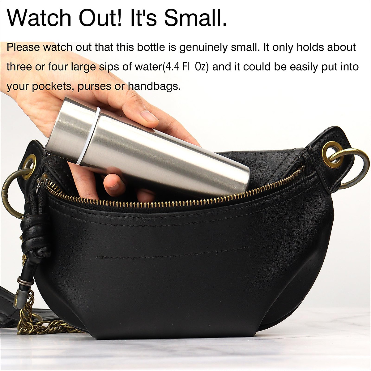 Dxobay Cute Small Water Bottle, 4.4 Fl. Oz, Mini Slim Flask for Women, Kids & Girls, Portable Skinny Purse Water Bottle, Vacuum Insulated Reusable Leak Proof Stainless Steel Hydroflask Thermos