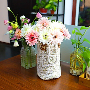 BigOtters Fake Daisy Fake Flowers, 14PCS Faux Gerbera Daisies African Silk Daisy Flowers Artificial for Wedding Bridal Bouquet Party Home Kitchen Decor(Pink and White)