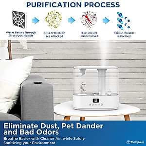 Westinghouse Humidifier and Air Purifier all in one combo with Smart Humidity Sensor Control for Bedrooms with Essential Oil Diffuser and Remote, White