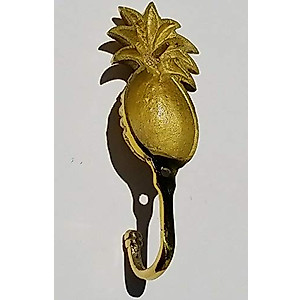 4-1/4" Pineapple Fruit Strong Hook Hanger Shiny Solid Brass Coat Hat Hanger #Q11