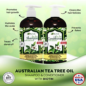 Tea Tree Oil & Biotin Shampoo & Conditioner Set for Men & Women | Professional Strength Formula | Refreshes & Stimulates Hair & Scalp | Moisturizing, Conditioning & Anti Hair Loss with DHT Blockers